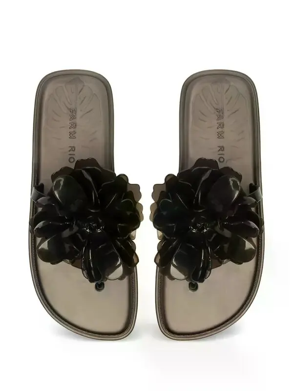Farm Rio Flower Appliqué Thong Sandals - Black