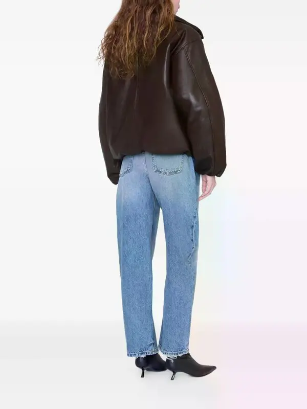 ANINE BING Cyrus High Neck Zip Closure Leather Jacket