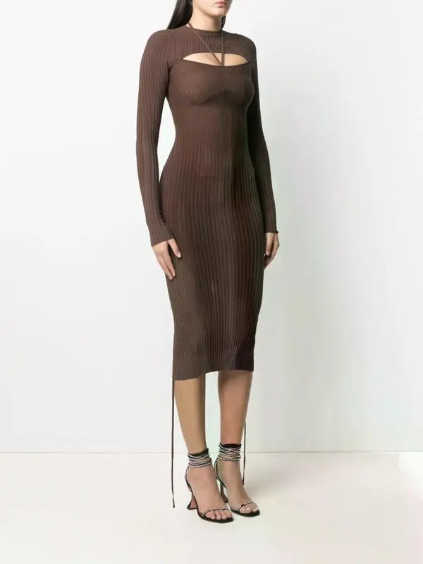 ANDREĀDAMO Ribbed Knit Cut-out Midi Dress