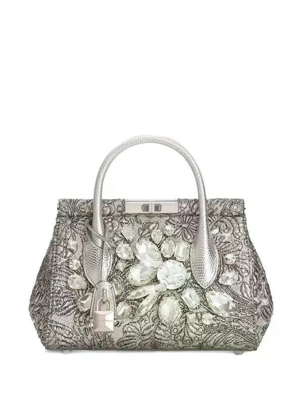 Dolce & Gabbana Mini Marlene Day Tote Bag With Floral Embroidery - Silver