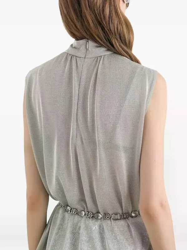Dolce & Gabbana Lamé Jersey Mock Neck Top - Grey