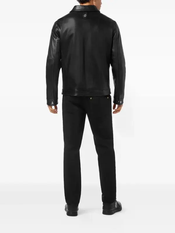 BILLIONAIRE Embroidered Logo Leather Jacket