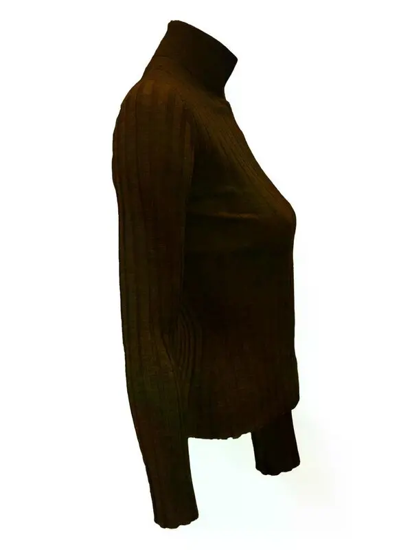 LA ROSE Ribbed Turtleneck Sweater - Brown