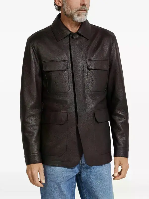 Zegna Dark Leather Button-fastening Jacket