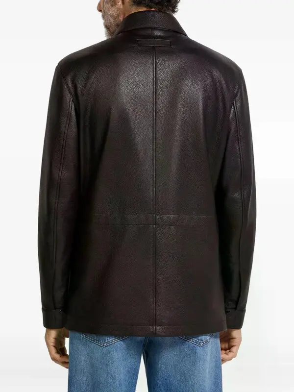 Zegna Dark Leather Button-fastening Jacket
