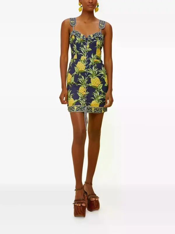 Farm Rio Pineapple-print Mini Dress - Blue