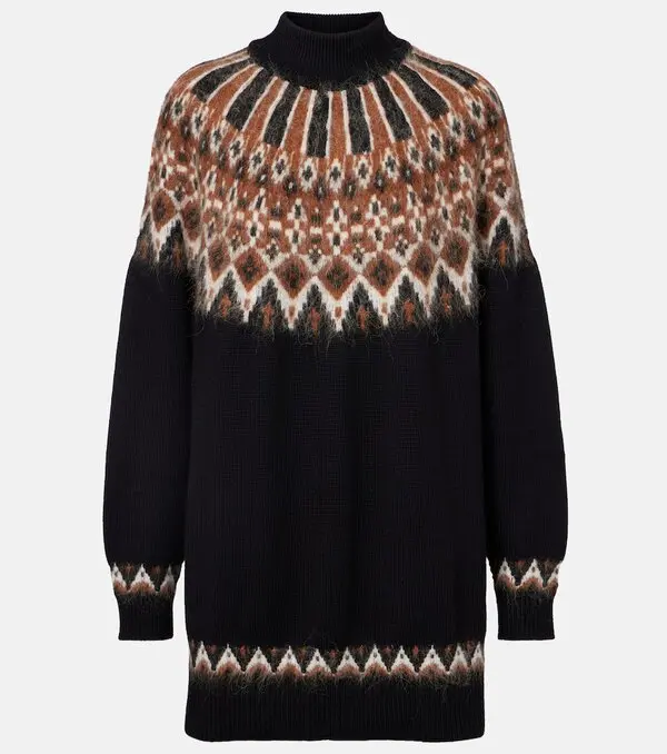Staud Liza Fair Isle Wool-blend Sweater Dress - Black