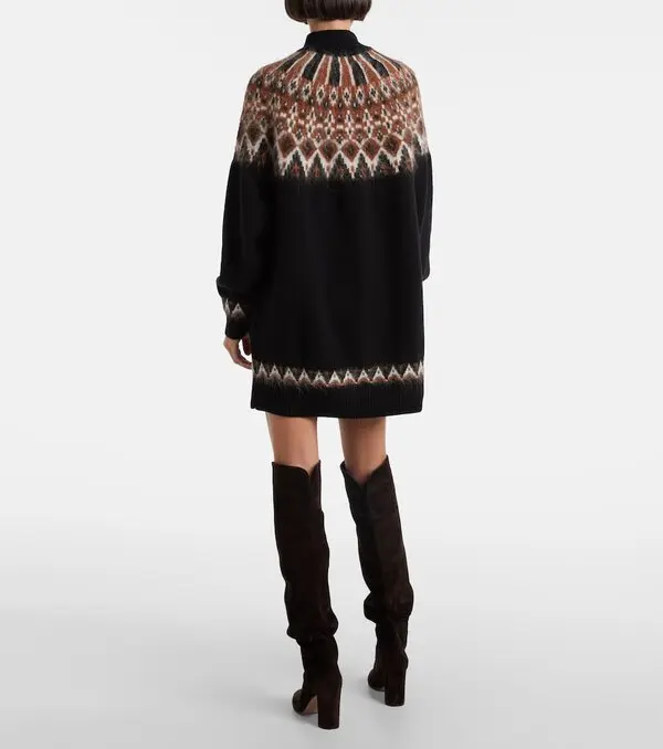 Staud Liza Fair Isle Wool-blend Sweater Dress - Black
