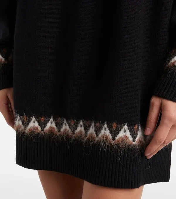 Staud Liza Fair Isle Wool-blend Sweater Dress - Black