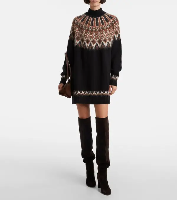 Staud Liza Fair Isle Wool-blend Sweater Dress - Black