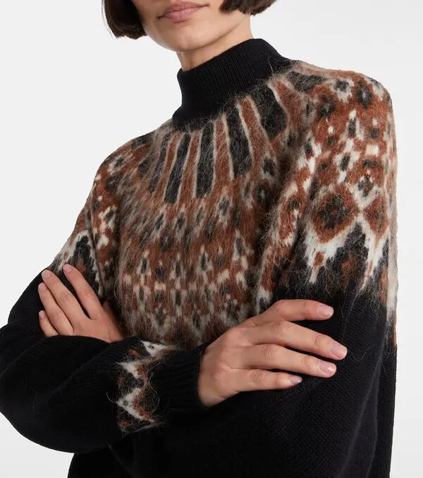 Staud Liza Fair Isle Wool-blend Sweater Dress - Black