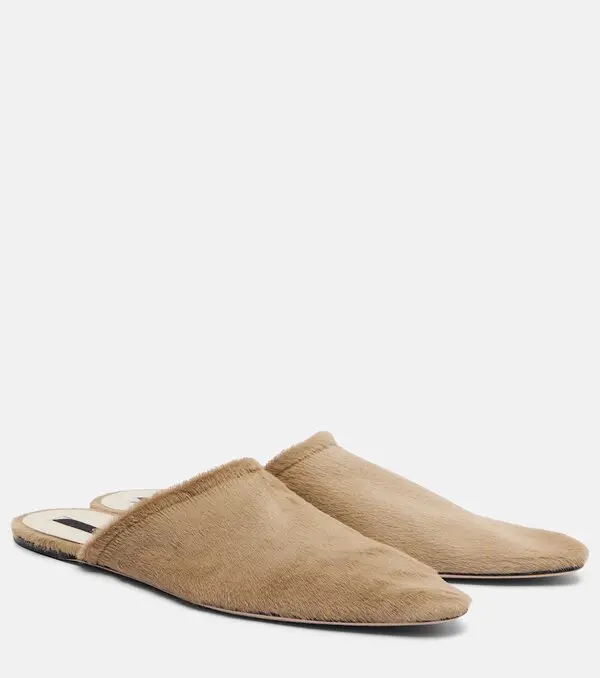 CHRISTEN Elipse Calf Hair Mules - Beige