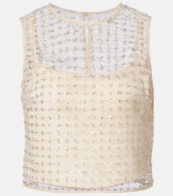 Staud Seraphina Sequined Tulle Top - Pink