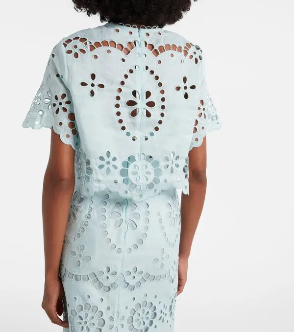 Zimmermann Awaken Embroidered Linen Crop Top