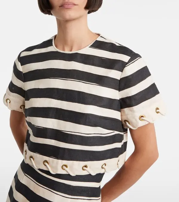 Zimmermann Rebellion Striped Linen Crop Top - Black