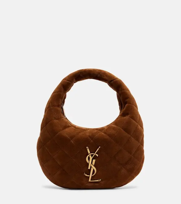 Saint Laurent Quilted Suede Top Handle Bag - Brown