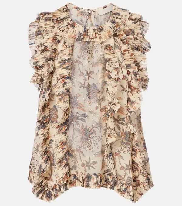 Ulla Johnson Sabra Printed Silk-blend Chiffon Top - Beige