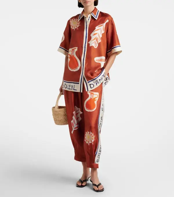ALEMAIS X Lrnce Soleil D'amour Silk Tapered Pants - Orange