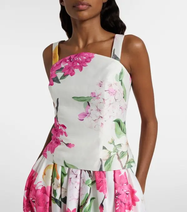 LEO LIN Isadora Printed Linen-blend Top