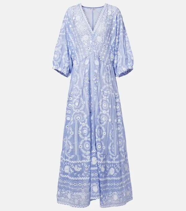 JULIET DUNN Sequined Floral Cotton Maxi Dress - Blue