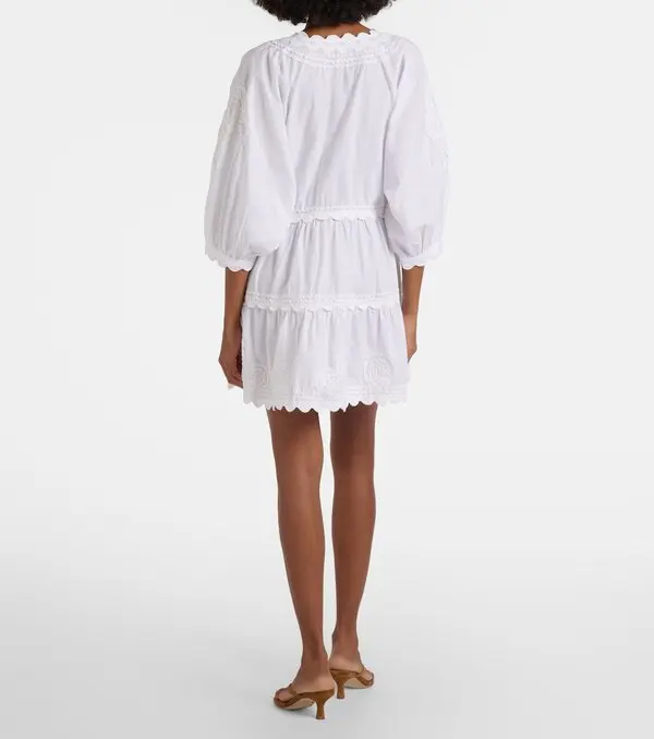 JULIET DUNN Embroidered Cotton Poplin Mini Dress - White