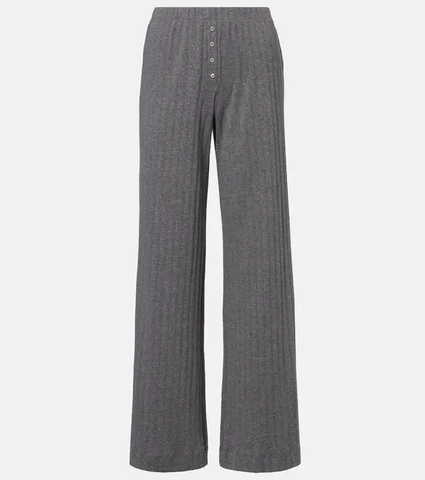LESET Pointelle Cotton Wide-leg Trousers - Grey