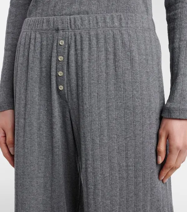 LESET Pointelle Cotton Wide-leg Trousers - Grey