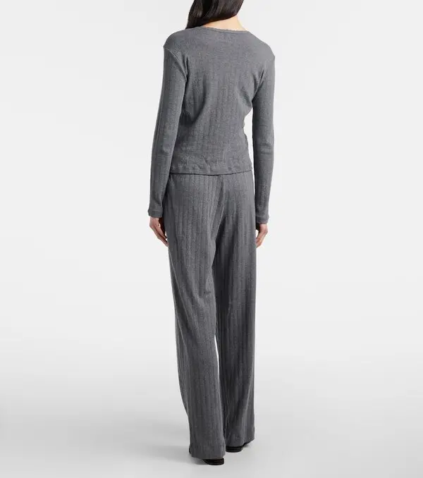 LESET Pointelle Cotton Wide-leg Trousers - Grey