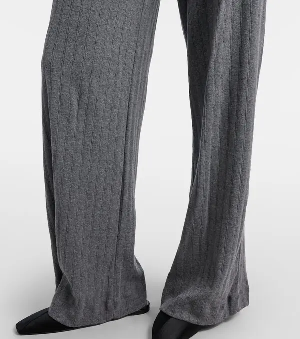 LESET Pointelle Cotton Wide-leg Trousers - Grey
