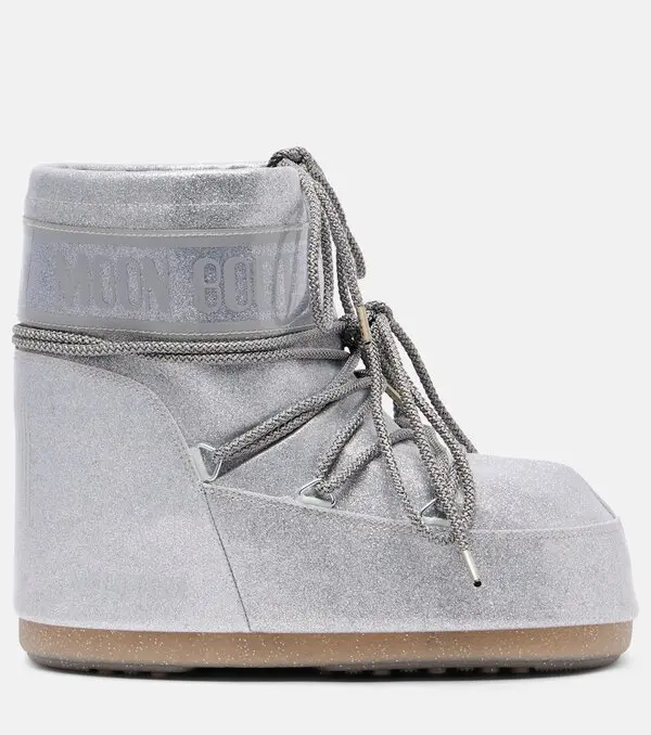 Moon Boot Icon Low Glitter Lace-up Boots - Silver