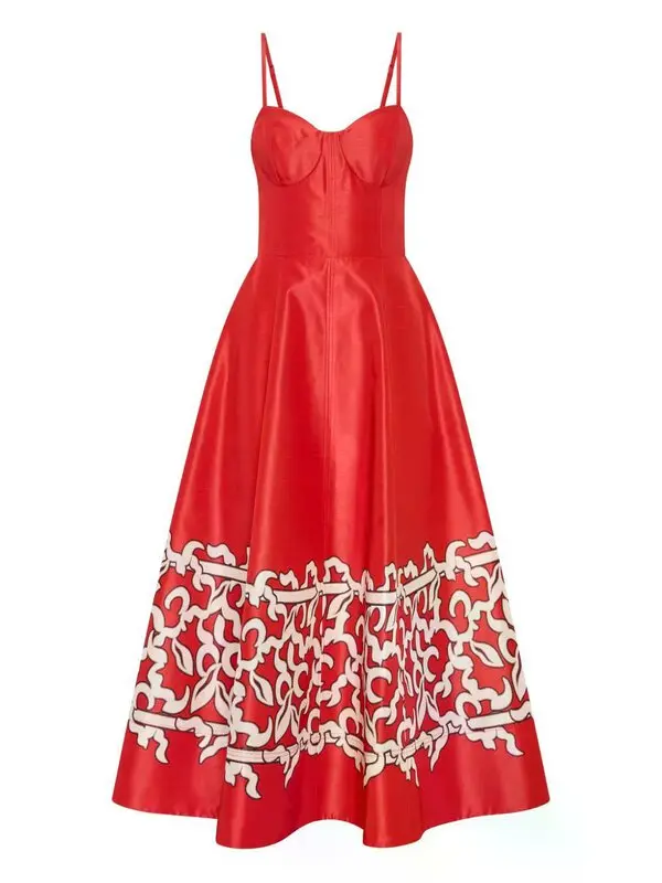 Rebecca Vallance Sundia Pattern Midi Dress - Red