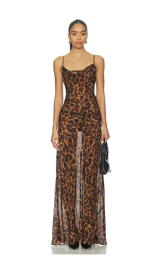 L'AGENCE Christine Leopard Print Maxi Dress