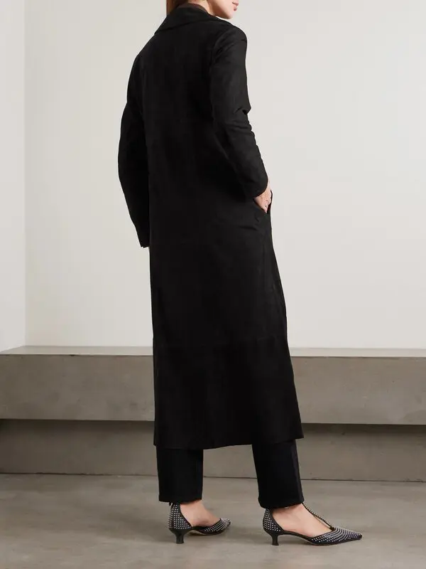 Rixo Astraea Paneled Suede Longline Coat - Black