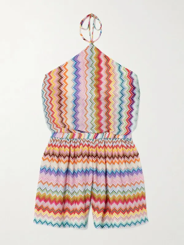 Missoni Striped Metallic Crochet-knit Halterneck Playsuit - Multi
