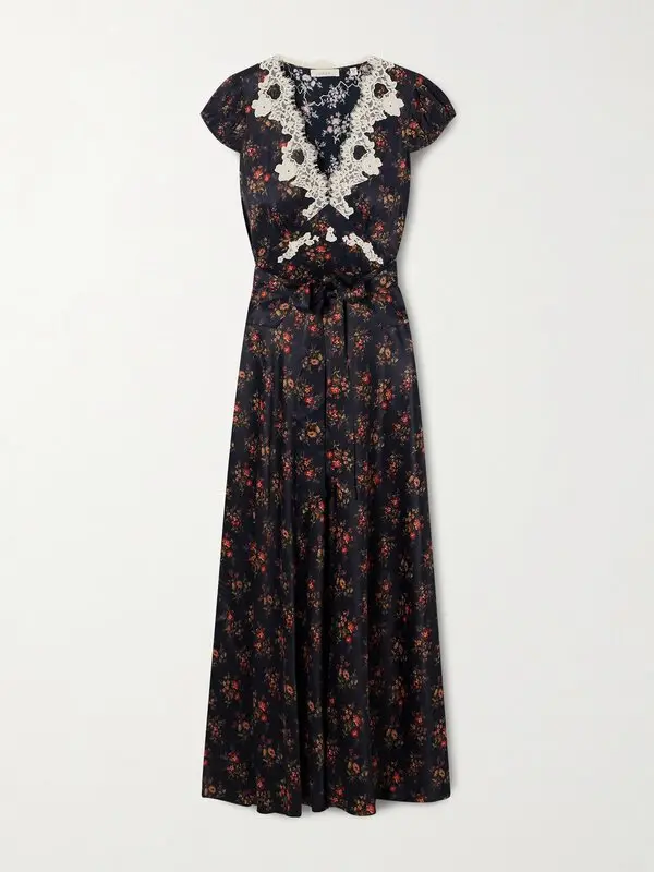 DÔEN Coraline Floral-print Satin Midi Dress - Black