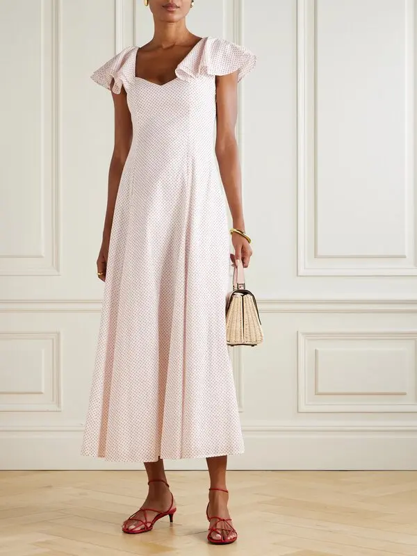 Posse Marlowe Ruffled Polka-dot Cotton-voile Midi Dress - Neutrals
