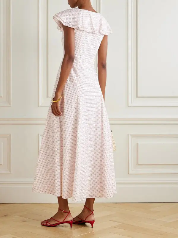 Posse Marlowe Ruffled Polka-dot Cotton-voile Midi Dress - Neutrals