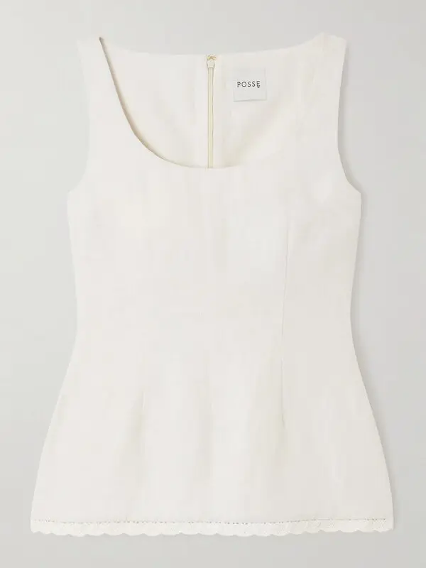 Posse Effi Crocheted Lace-trimmed Linen Tank - Neutrals