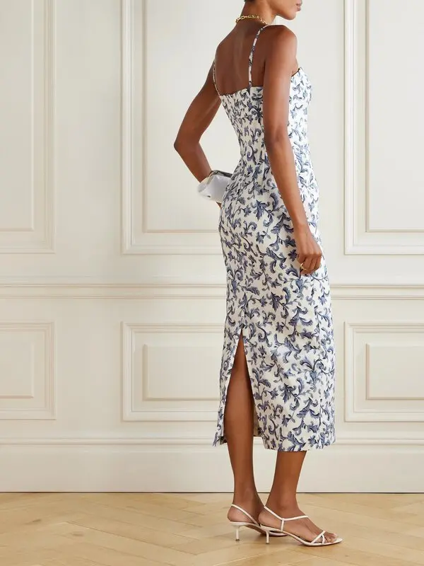 Posse Rue Printed Linen And Silk-blend Midi Dress - Blue