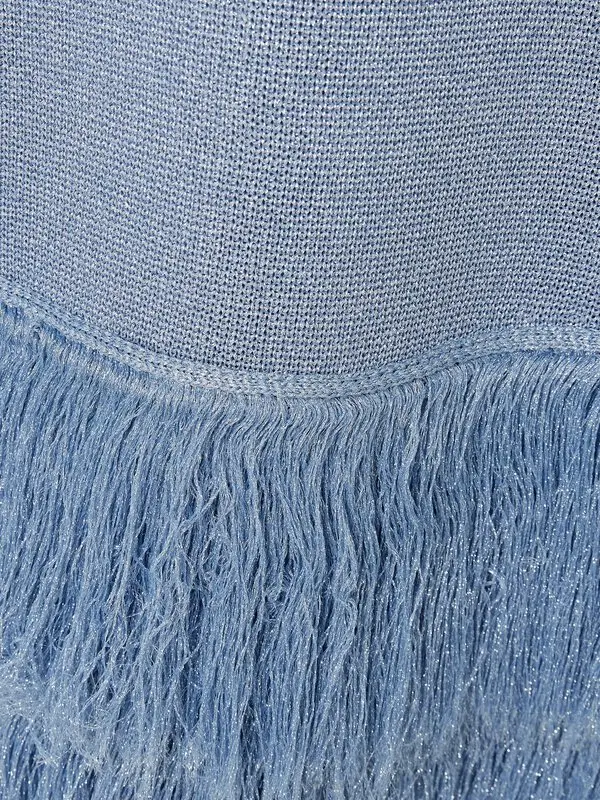 Aje Breeze Fringed Metallic Knitted Midi Dress - Blue