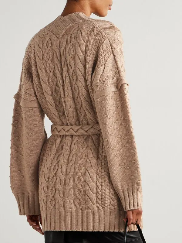 VIOLANTE NESSI Tracey Belted Cable-knit Wool Cardigan