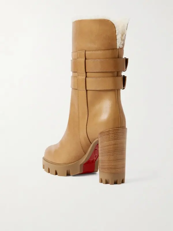 CHRISTIAN LOUBOUTIN Elisawalk Buckled Shearling-trimmed Leather Ankle Boots