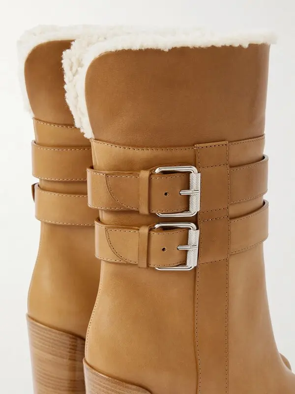 CHRISTIAN LOUBOUTIN Elisawalk Buckled Shearling-trimmed Leather Ankle Boots