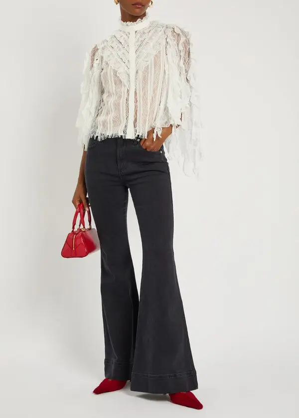 Alice + Olivia Embroidered Bell-bottom Jeans