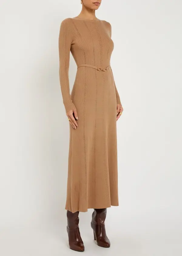 Gabriela Hearst Belted Ribbed Midi Dress - Camel