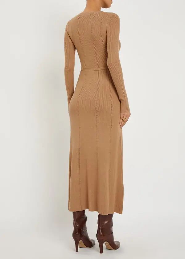 Gabriela Hearst Belted Ribbed Midi Dress - Camel
