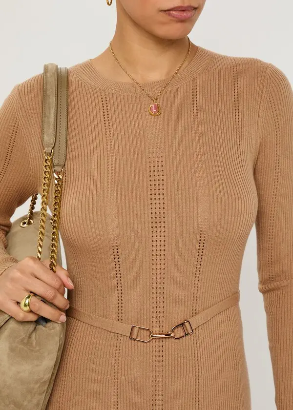 Gabriela Hearst Belted Ribbed Midi Dress - Camel