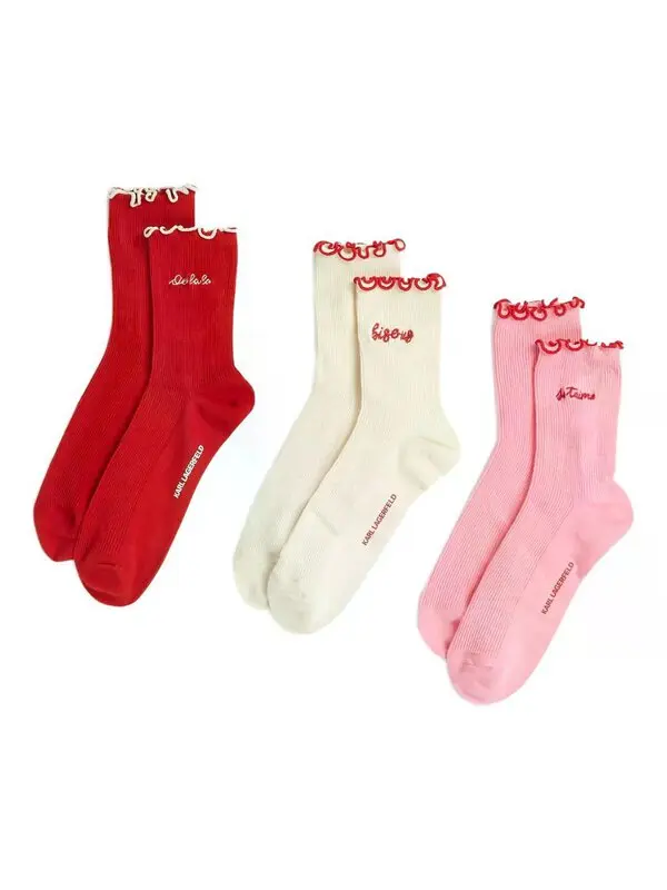 Karl Lagerfeld Embroidered Motif Socks Pack Of Three - Neutrals