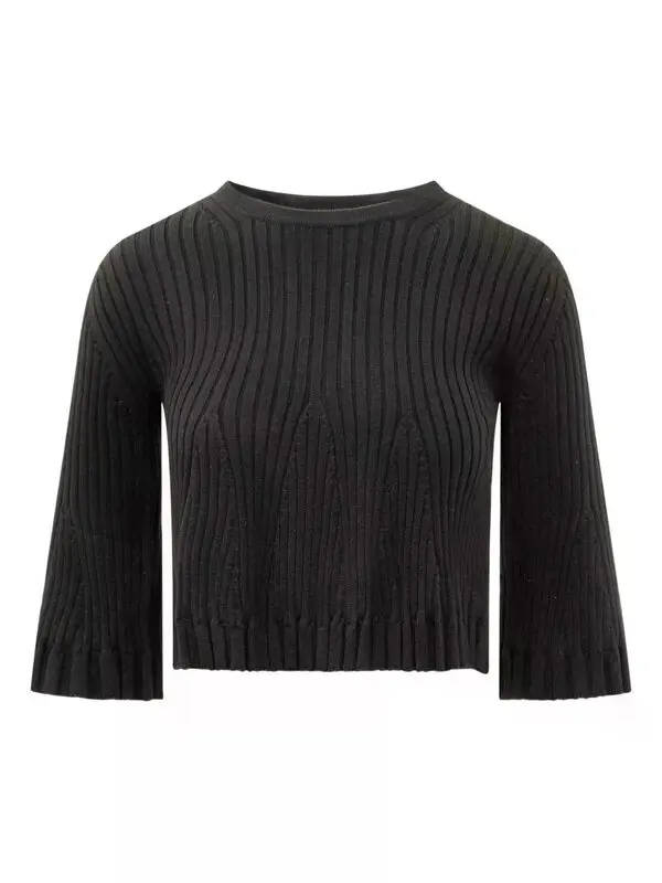Loulou De Saison Ribbed Bell-sleeve Knitted Top - Black
