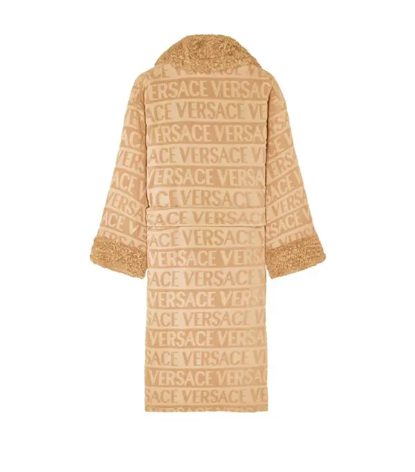 Versace Monogram Dressing Gown With Faux Fur Trim